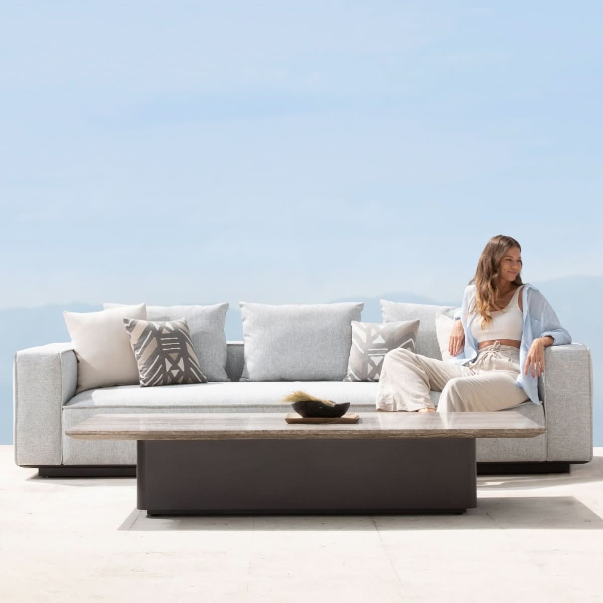 Santorini Outdoor Stone Coffee Table | Modern Aluminum Outdoor ...